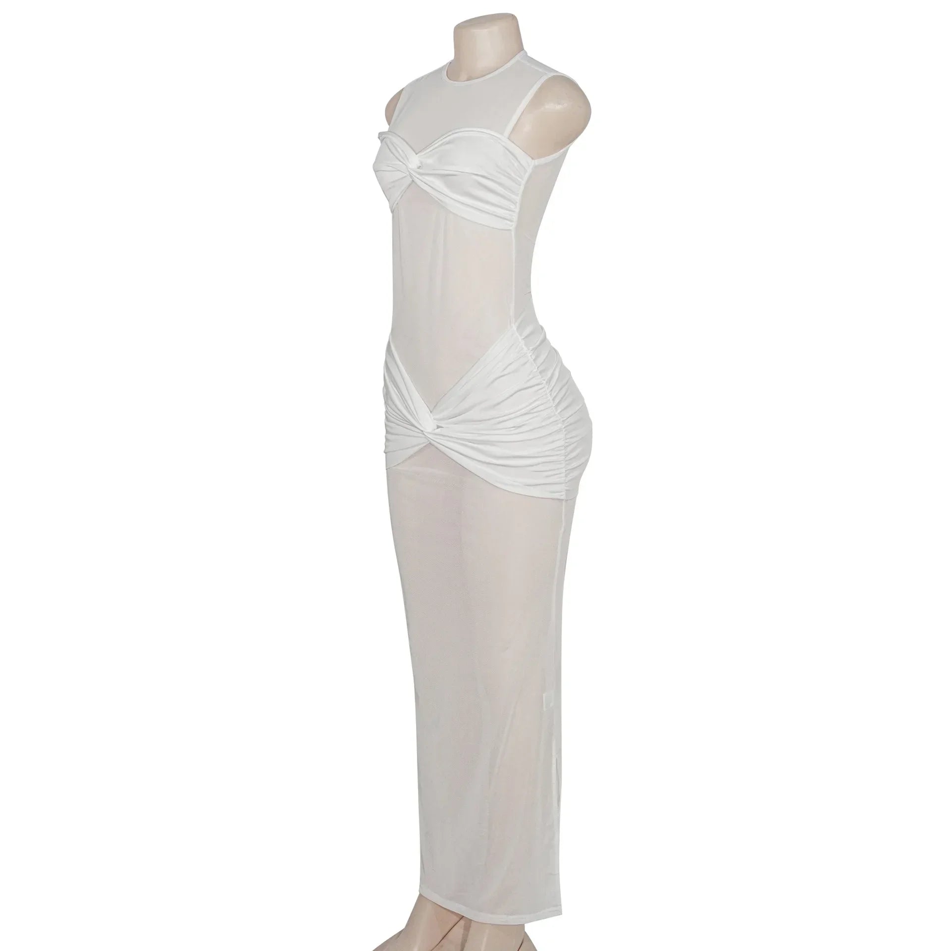 White See-Through Pleated Mesh Long Dress – Vivuki