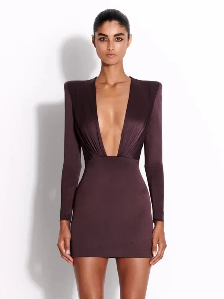 Deep V Neck Folds Design Long Dress – Vivuki